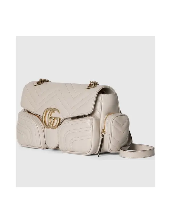 Gucci Gg Marmont Foldover Top Small Shoulder Bag - Ivory
