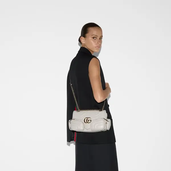 Gucci Gg Marmont Foldover Top Small Shoulder Bag - Ivory