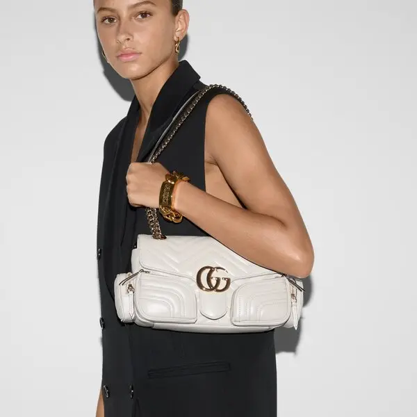 Gucci Gg Marmont Foldover Top Small Shoulder Bag - Ivory