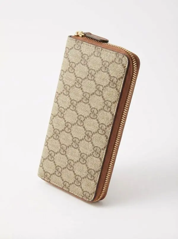 Gucci Gg Emblem Zip Around Wallet - Beige And Dark Brown