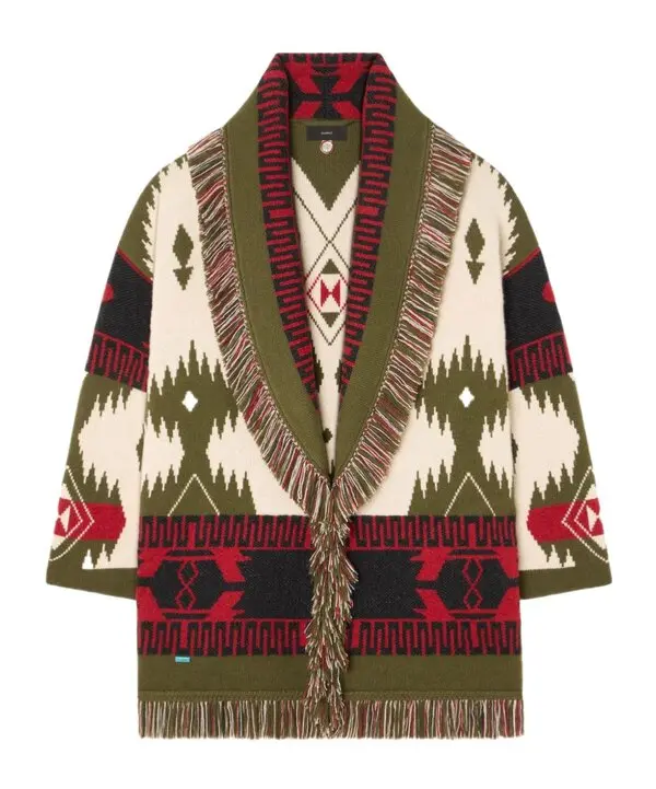 Alanui Icon Jacquard Fringe Cardigan - Ivory-olive