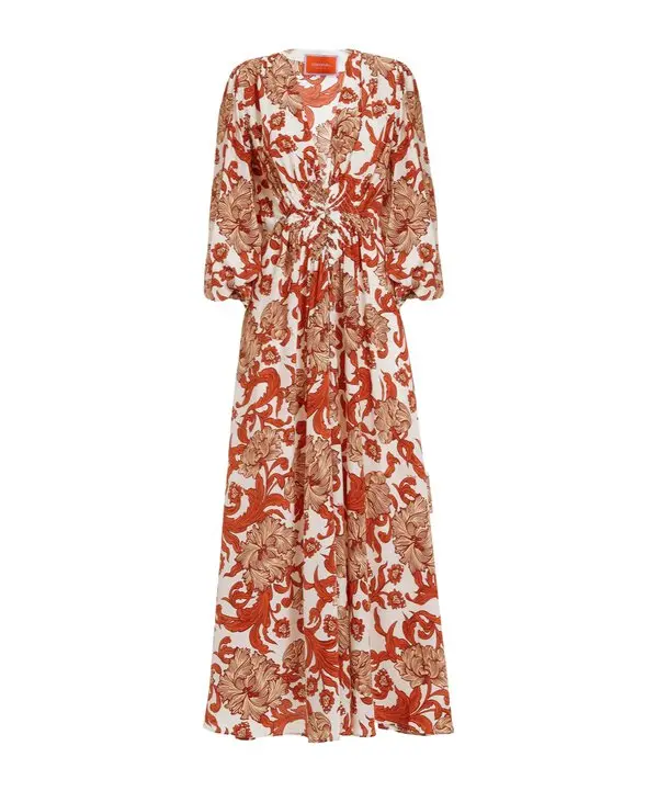 La DoubleJ Camerino Abstract-pattern Silk Maxi Dress - Brown