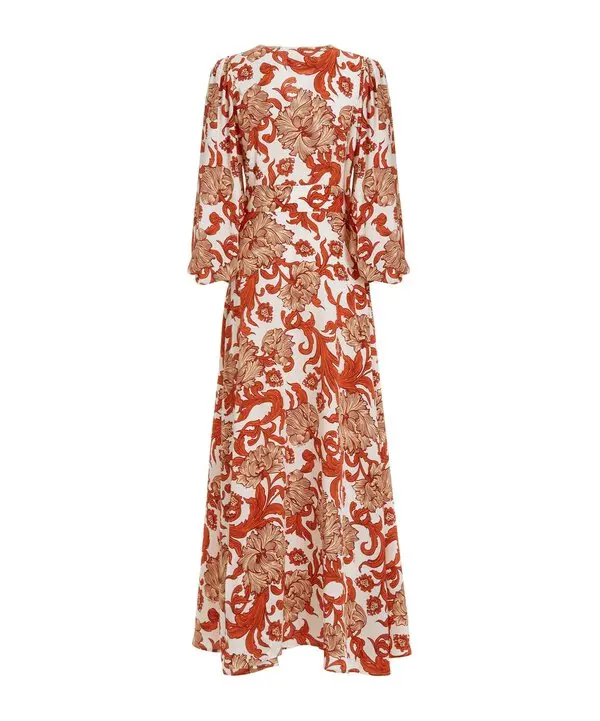 La DoubleJ Camerino Abstract-pattern Silk Maxi Dress - Brown