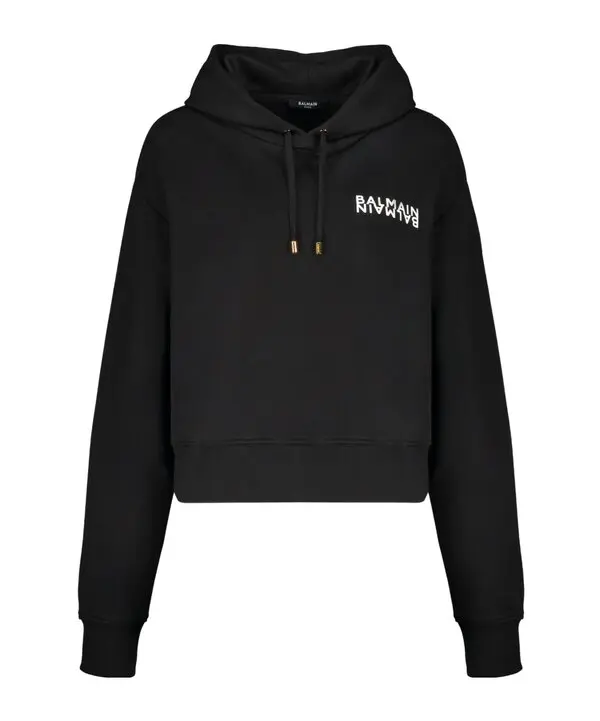 Balmain Cropped Logo Hoodie