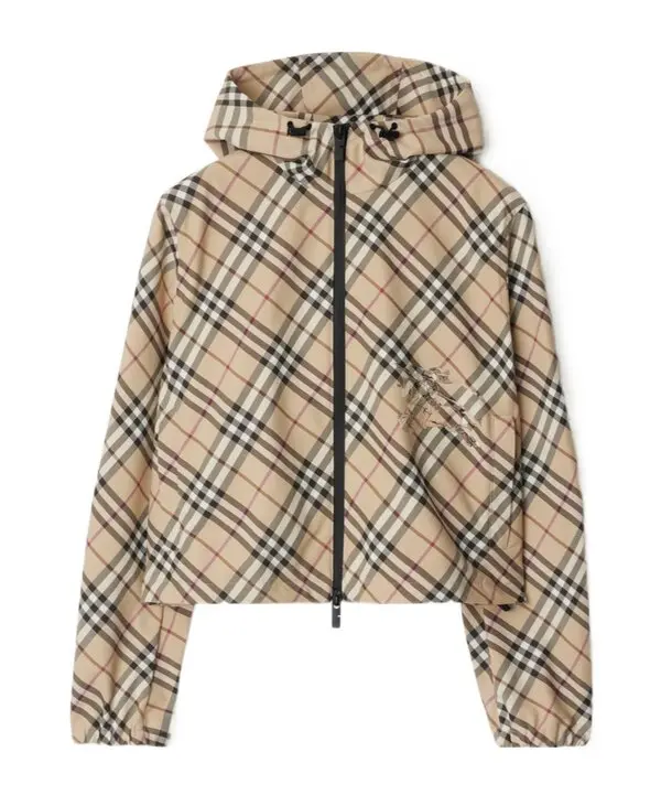 Burberry Checked Hooded Zip-up Jacket - Alabaster