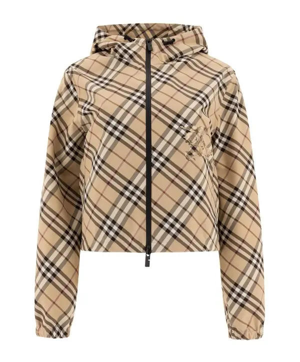 Burberry Checked Hooded Zip-up Jacket - Alabaster
