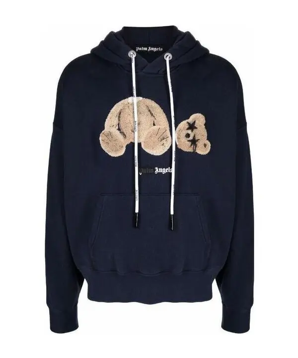 Palm Angels Spray Bear-motif Hoodie - Black