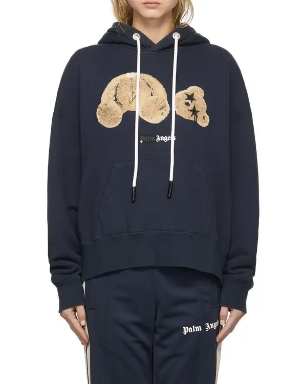 Palm Angels Spray Bear-motif Hoodie - Black