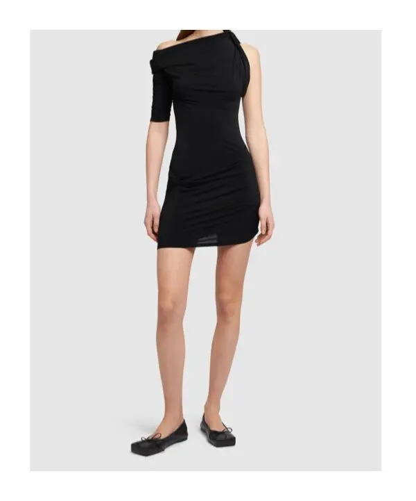 Jacquemus La Mini Robe Drapé Jersey Dress - Black