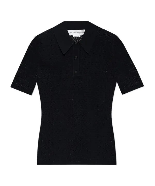Victoria Beckham Perforated Knit Polo Top