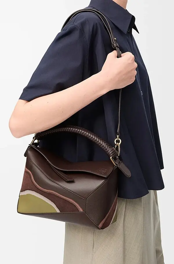Loewe Small Puzzle Edge Bag - Chocolate/light Moss