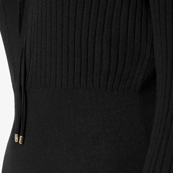 Fendi Ribbed-knit Long Sleeve Drawstring Midi Dress