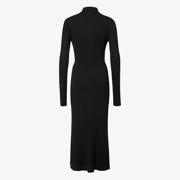 Fendi Ribbed-knit Long Sleeve Drawstring Midi Dress