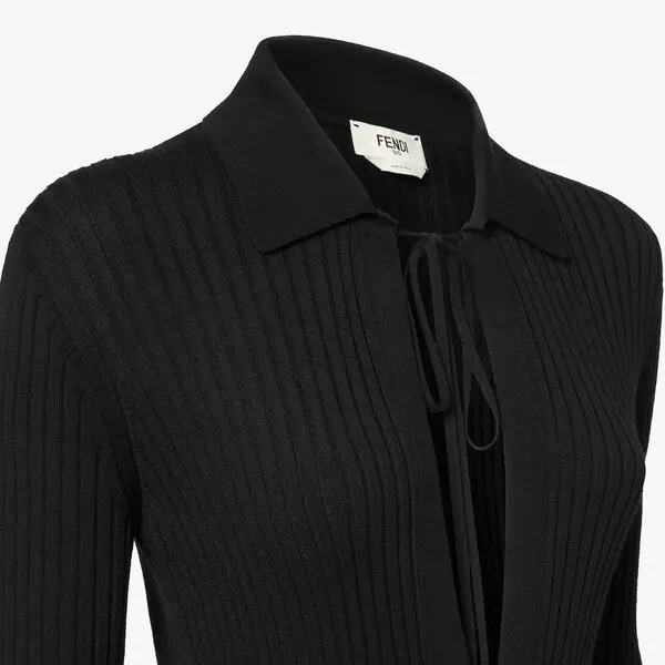 Fendi Ribbed-knit Long Sleeve Drawstring Midi Dress