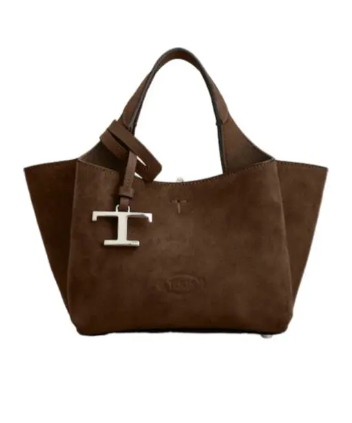 TOD'S Micro Logo-charm Suede Tote Bag - Brown