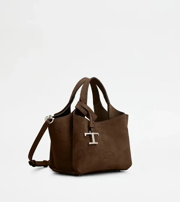 TOD'S Micro Logo-charm Suede Tote Bag - Brown
