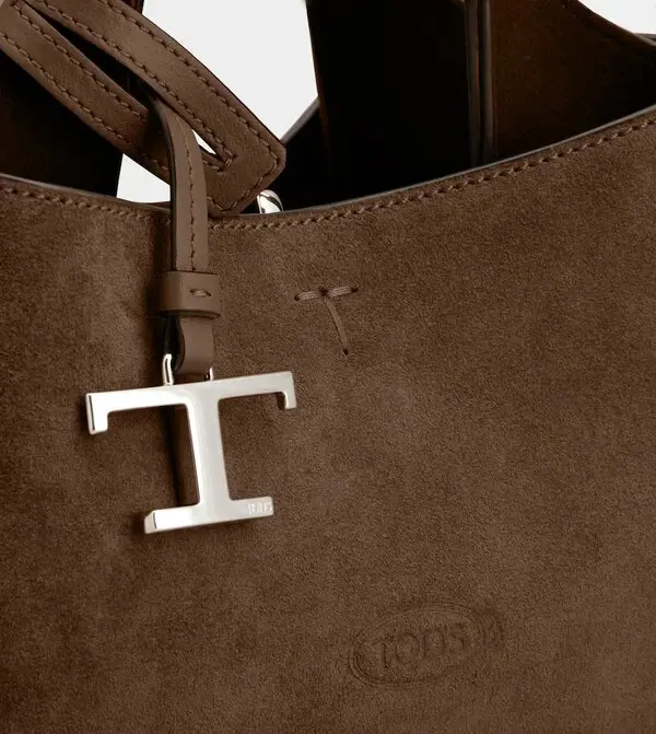 TOD'S Micro Logo-charm Suede Tote Bag - Brown