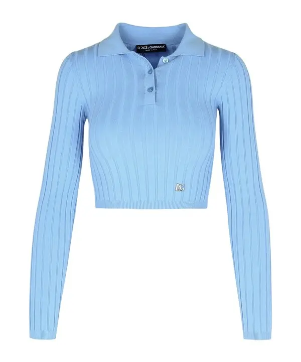 Dolce & Gabbana Ribbed Knit Cropped Polo Shirt
