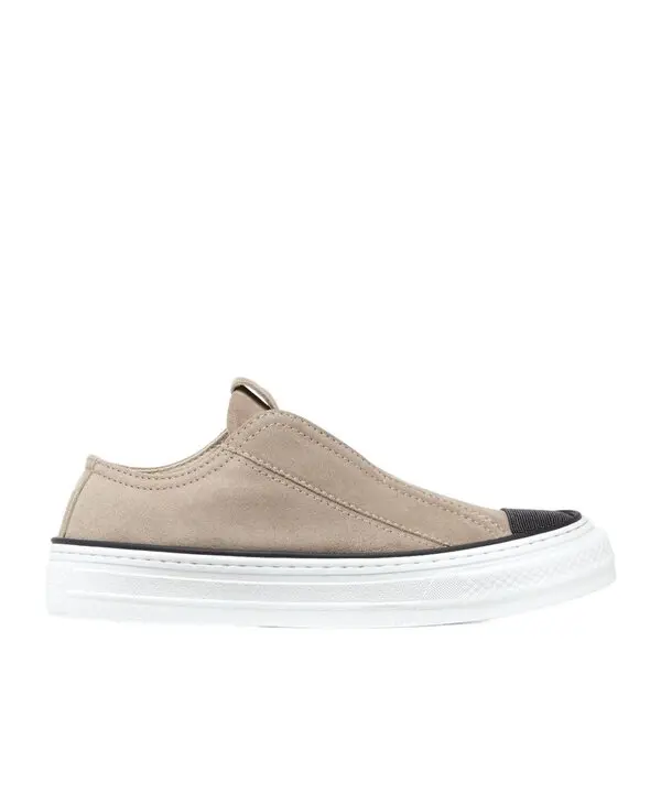 Brunello Cucinelli Slip-on Sneakers With Monili Chain Detail - Light Gray