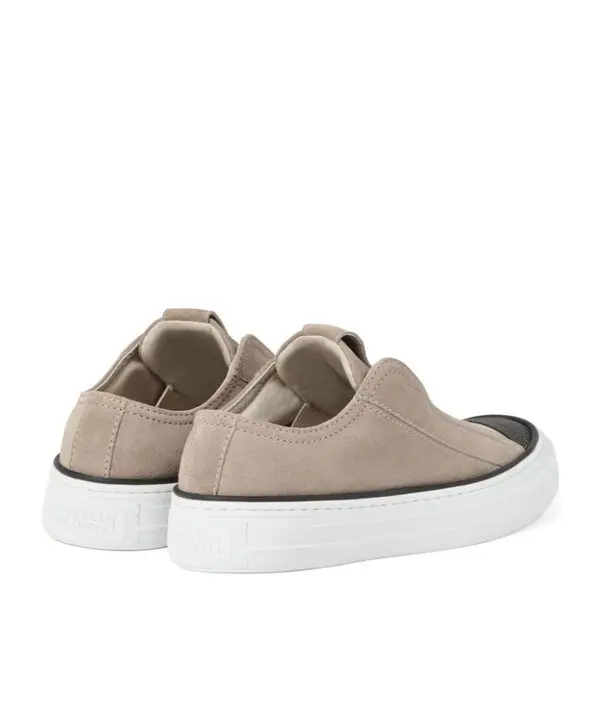 Brunello Cucinelli Slip-on Sneakers With Monili Chain Detail - Light Gray
