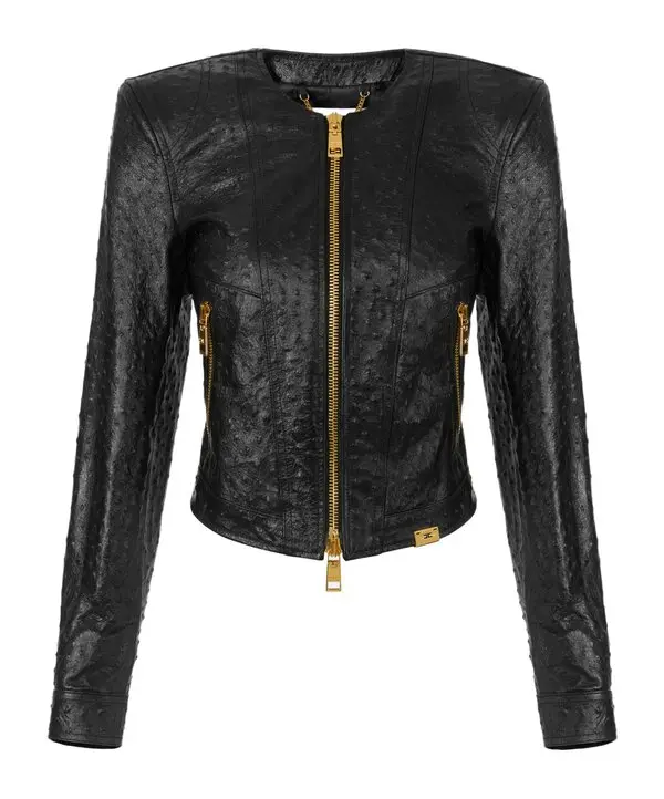 Elisabetta Franchi Long-sleeved Leather Jacket - Black