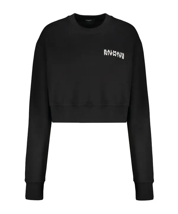 Balmain Logo Cropped Sweatshirt - Black