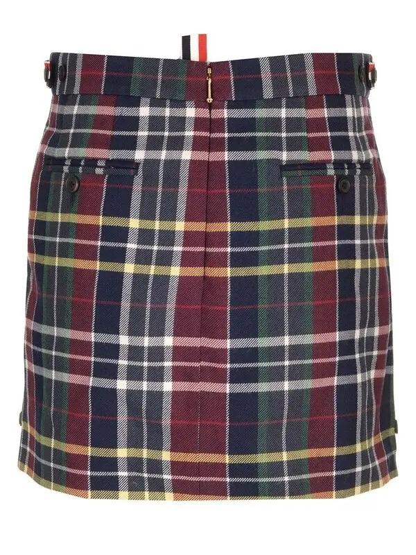 Thom Browne Rwb Stripe Checked Mini Skirt - Midnight Blue Multicolour