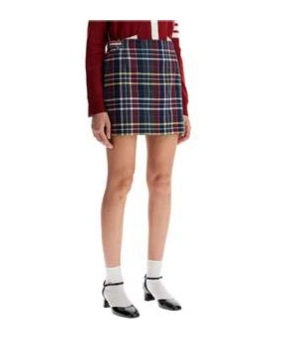 Thom Browne Rwb Stripe Checked Mini Skirt - Midnight Blue Multicolour