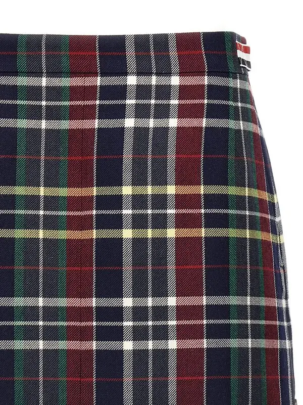 Thom Browne Rwb Stripe Checked Mini Skirt - Midnight Blue Multicolour