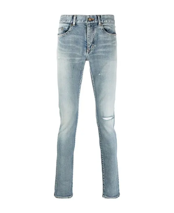 Saint Laurent Distressed Skinny Jeans - Light Blue