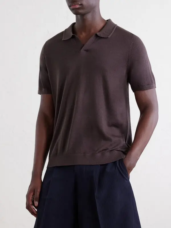 Onia Merino Wool Polo Shirt - Brown
