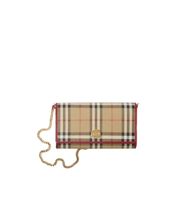 Burberry Check Chain Strap Wallet - Archives Beige/ruby Red