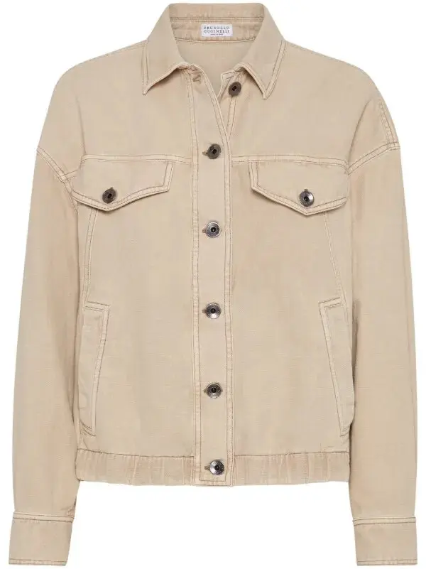 Brunello Cucinelli Monili Embellished Elastic Waistband Jacket - Cool Beige