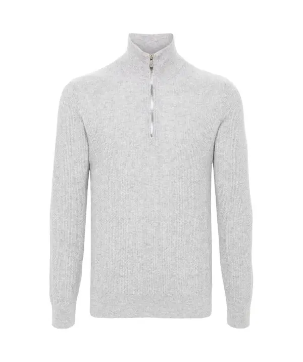 Brunello Cucinelli Ribbed Half-zip Cashmere Sweater - Light Grey