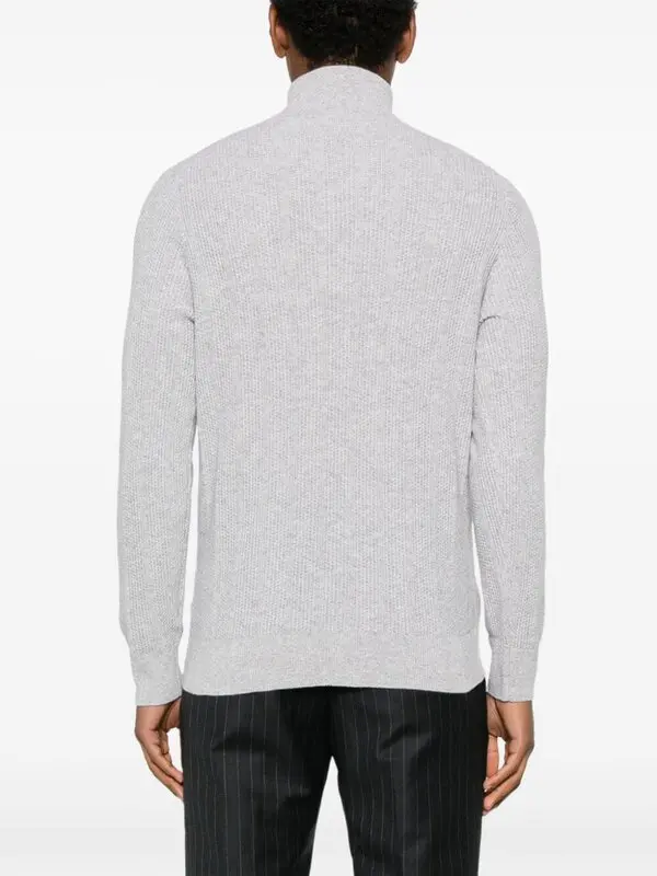 Brunello Cucinelli Ribbed Half-zip Cashmere Sweater - Light Grey
