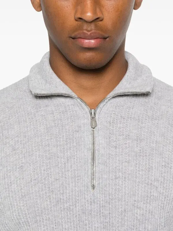 Brunello Cucinelli Ribbed Half-zip Cashmere Sweater - Light Grey