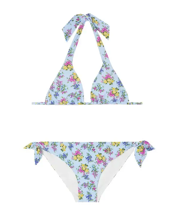 Dolce & Gabbana Floral-print Triangle Bikini - Light Blue