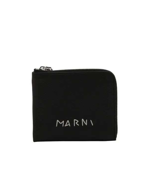 Marni Logo Embroidered Zipped Wallet - Black
