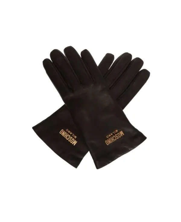 Moschino Plaque Leather Gloves - Black