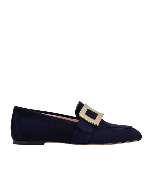 ROGER VIVIER Suede Loafers With Metal Buckle - Blue