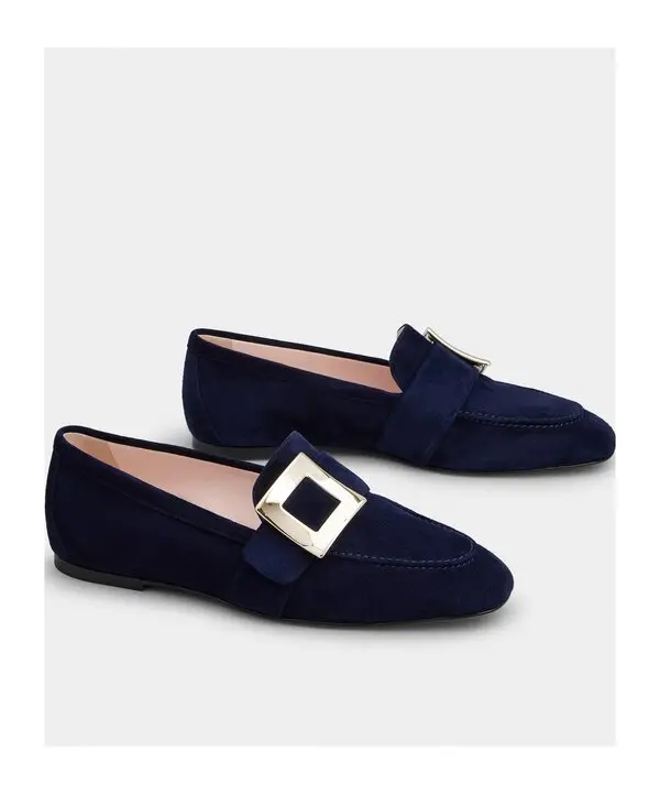 ROGER VIVIER Suede Loafers With Metal Buckle - Blue