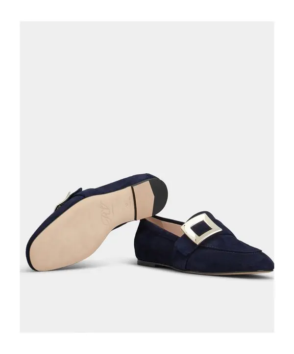 ROGER VIVIER Suede Loafers With Metal Buckle - Blue