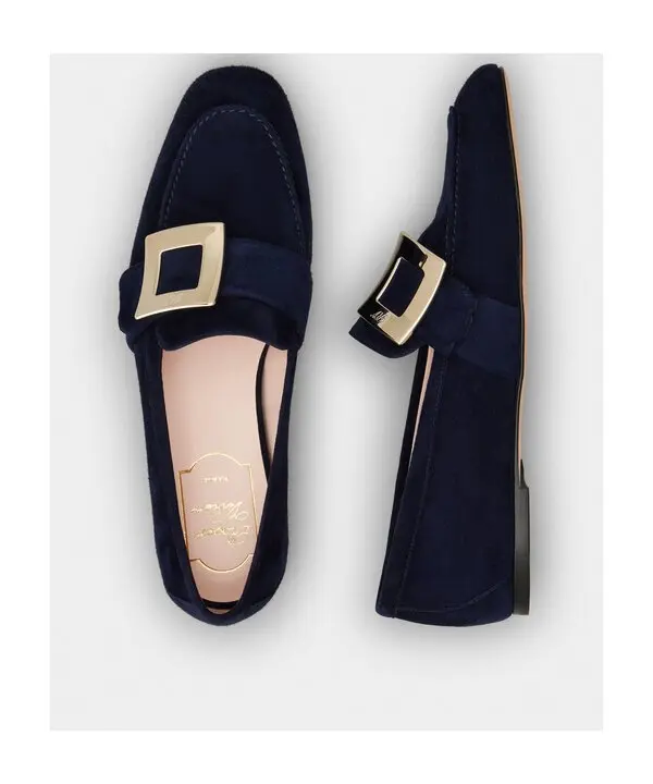 ROGER VIVIER Suede Loafers With Metal Buckle - Blue
