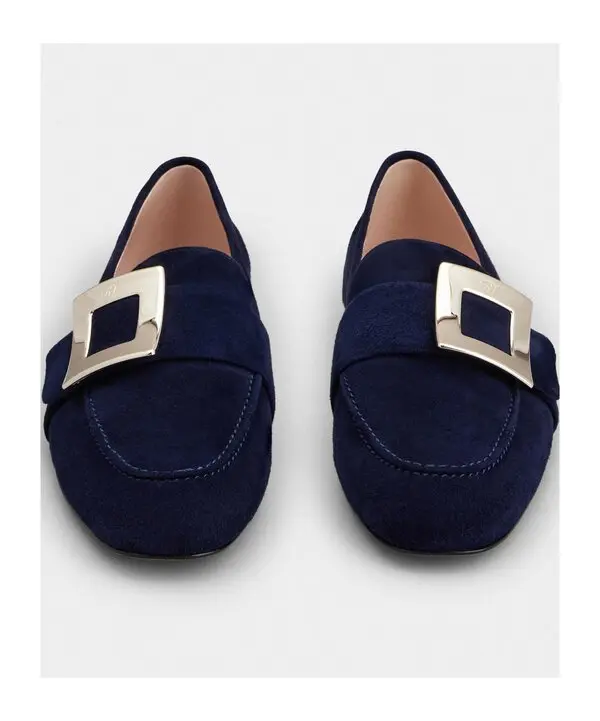 ROGER VIVIER Suede Loafers With Metal Buckle - Blue