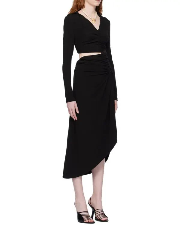 Off-White Long Sleeve Ruched Dress - Black
