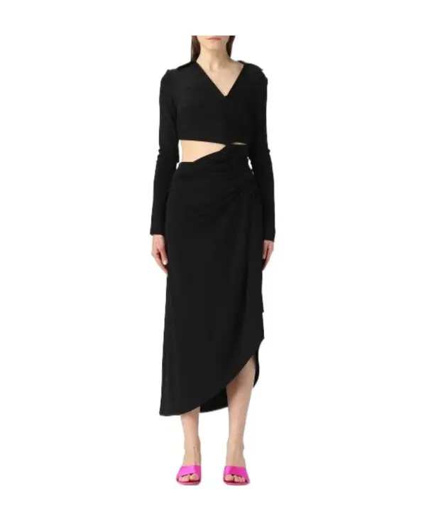 Off-White Long Sleeve Ruched Dress - Black