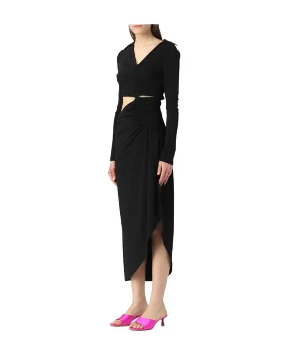 Off-White Long Sleeve Ruched Dress - Black