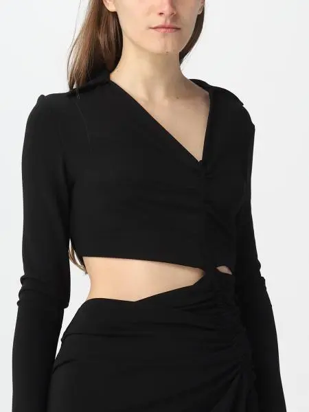 Off-White Long Sleeve Ruched Dress - Black