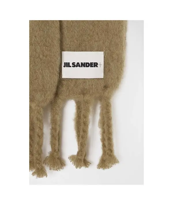 JIL SANDER Logo Patch Fringed Scarf - Light Brown