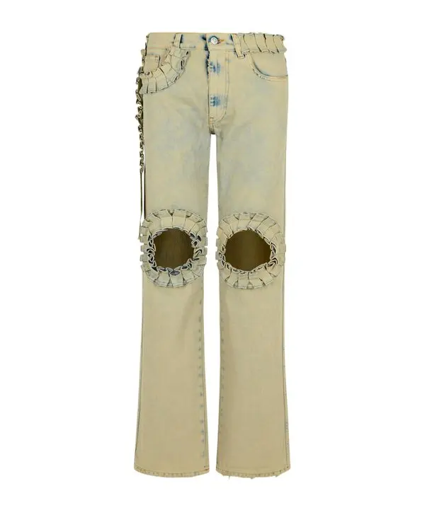 Coperni Ruffle Detail Cutout Boyfriend Jeans - Grey